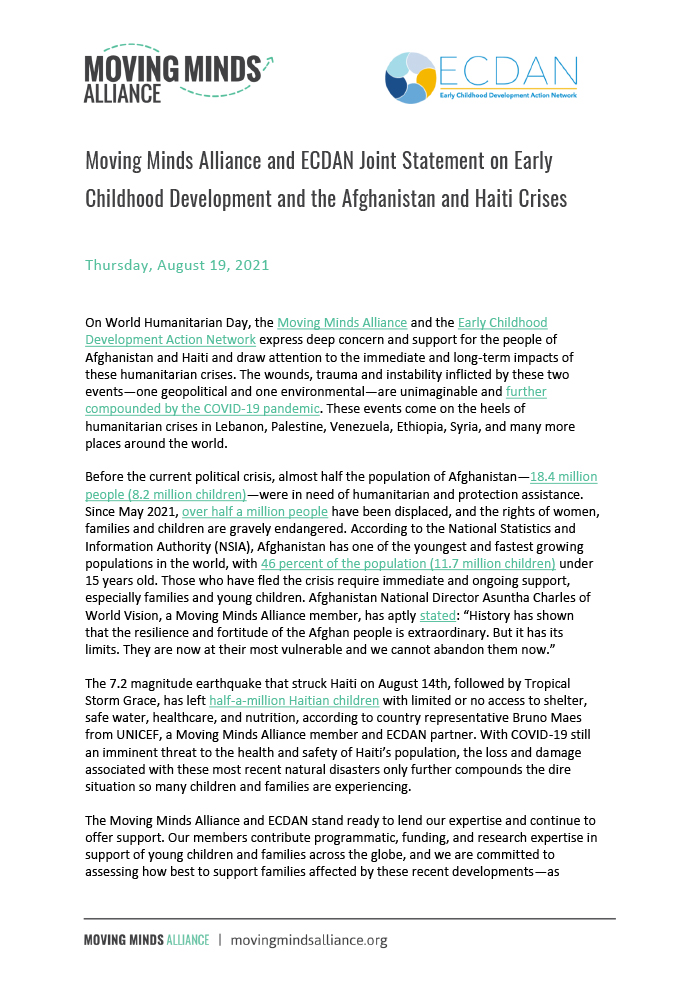Moving Minds Alliance and ECDAN Joint Statement on Early Childhood ...